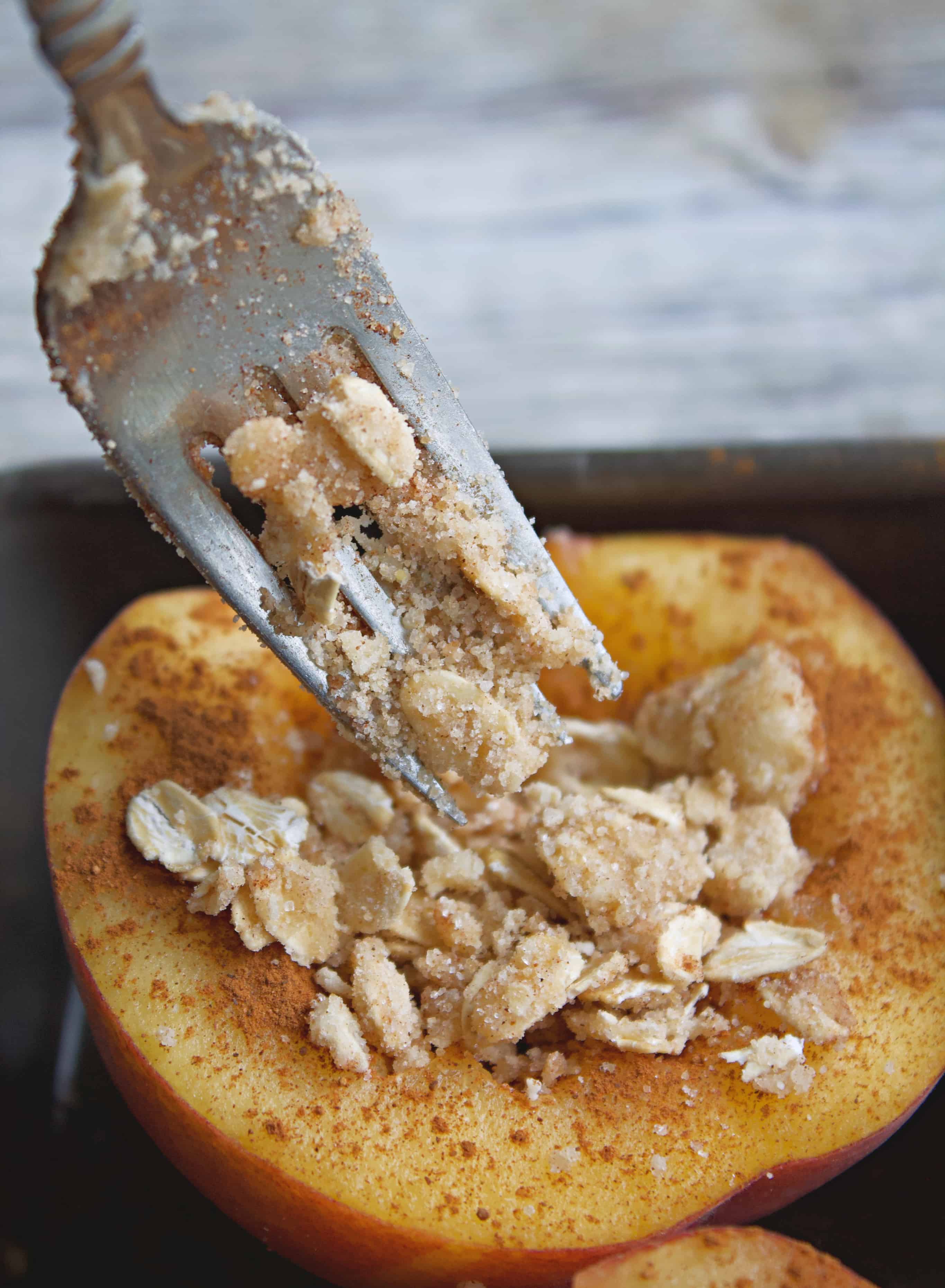 Baked Cinnamon Peaches Two Ways - Crumb & Shortcake Topping Option