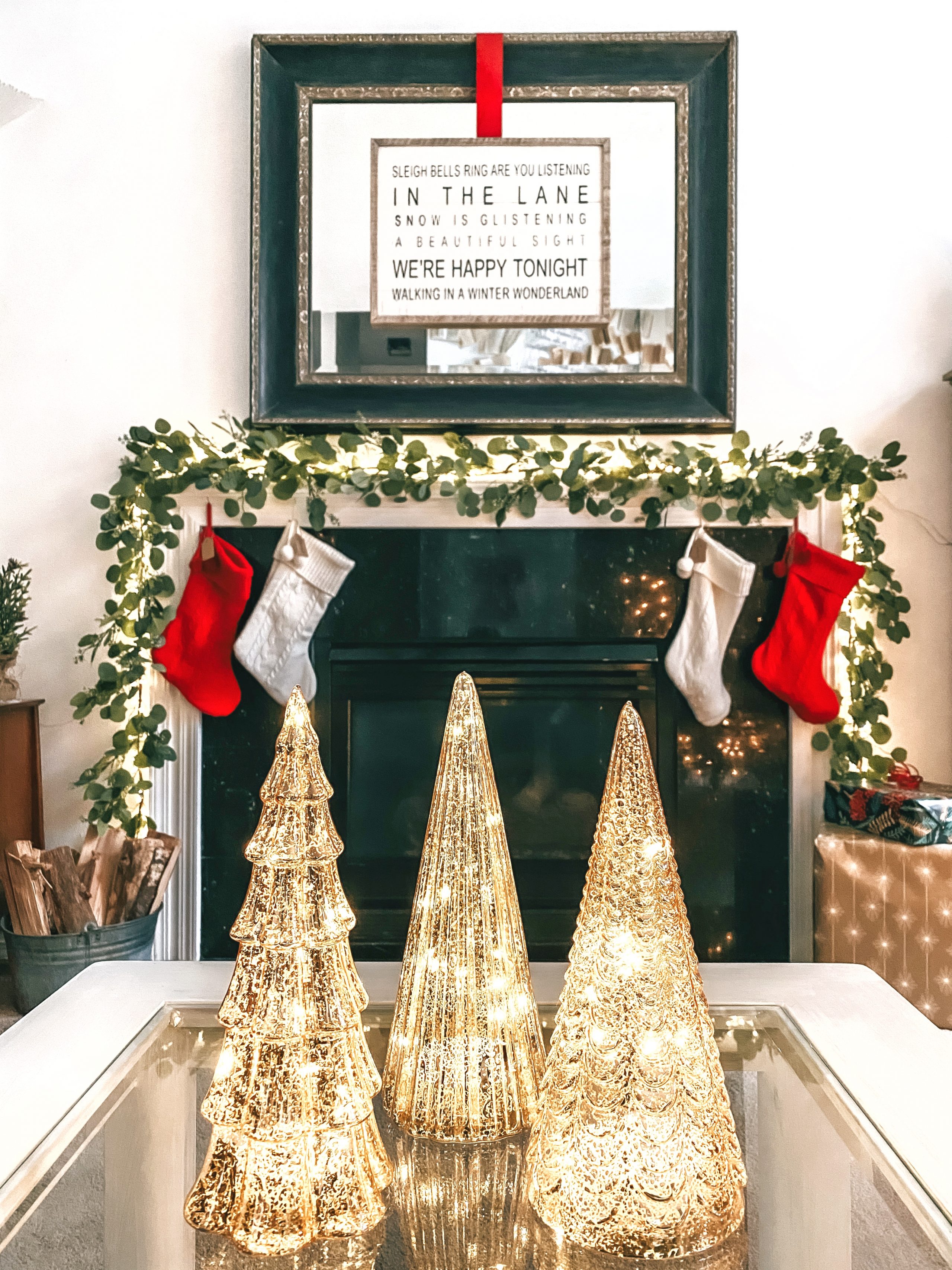 Beautiful Eucalyptus Garland and Juniper Tree Light Up Trio