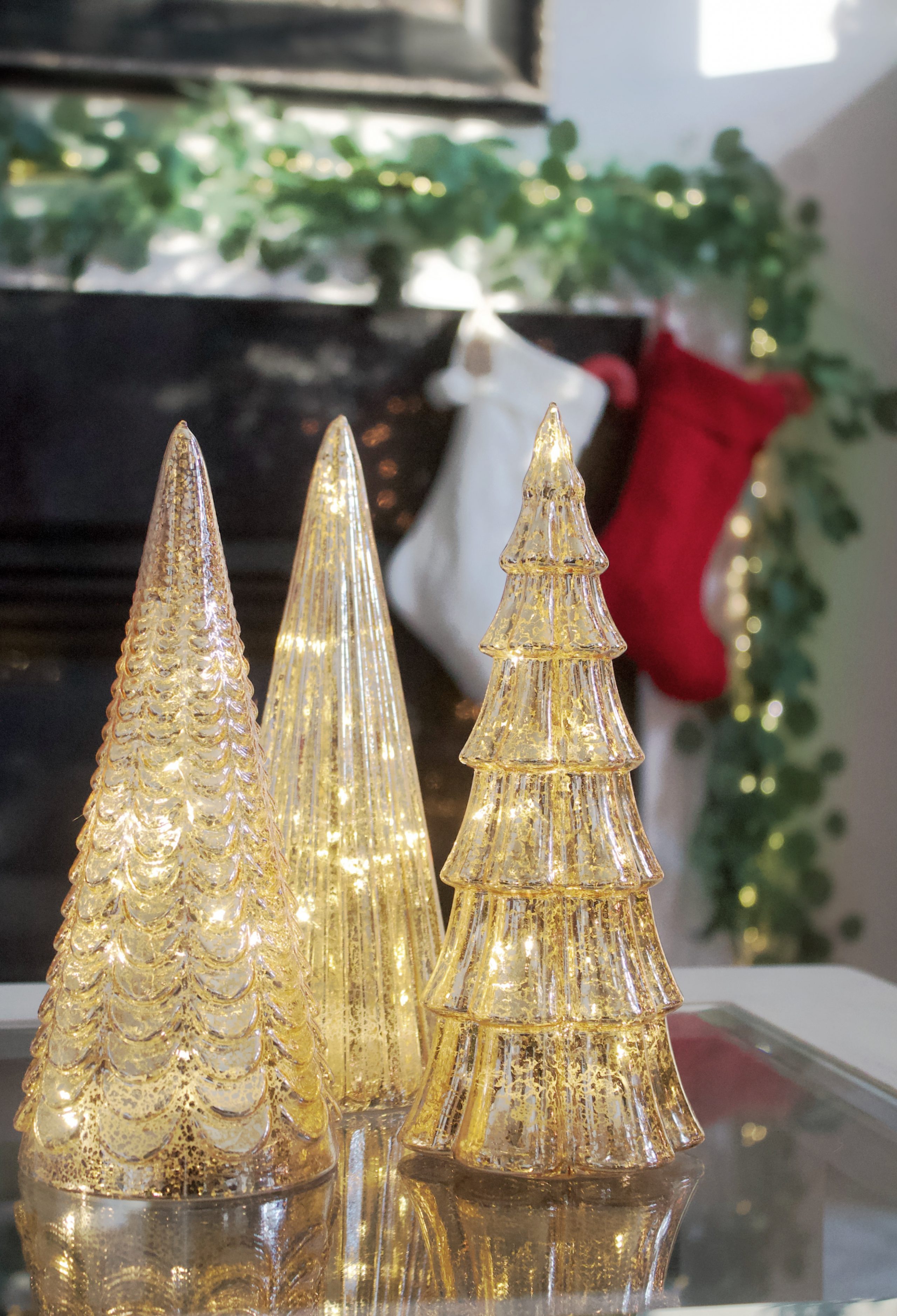 Beautiful Eucalyptus Garland and Juniper Tree Light Up Trio